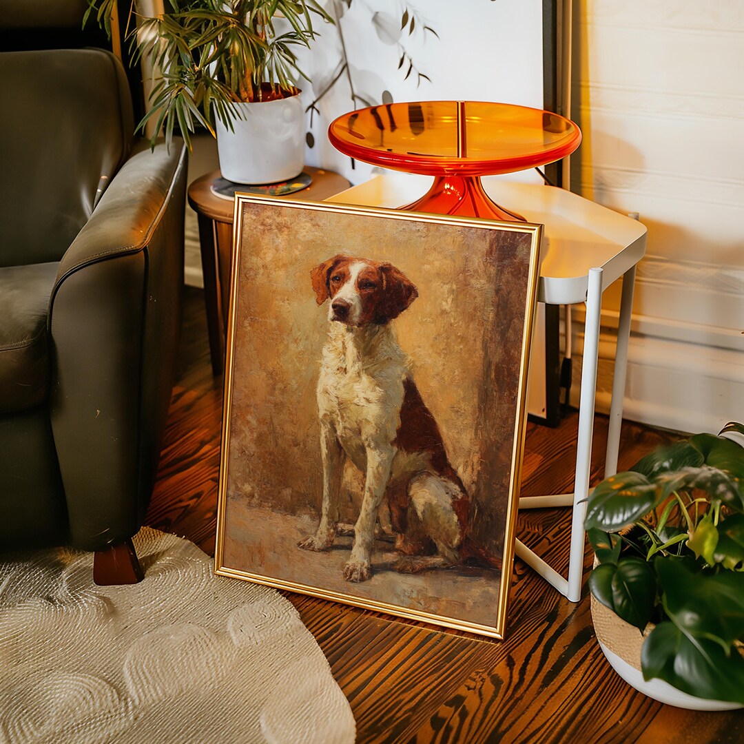 Rustic Oil Painting of Loyal Brown and White Dog – Textured ...