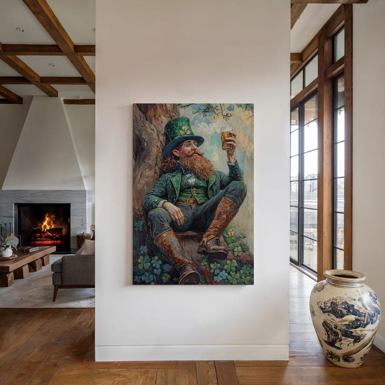 Cheerful Leprechaun in Green Top Hat Canvas Wall Art - Vibrant St ...
