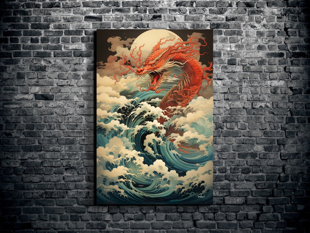 Japanese Dragon Inspired Canvas Wall Art, Dragon Wall Art, Fantasy ...