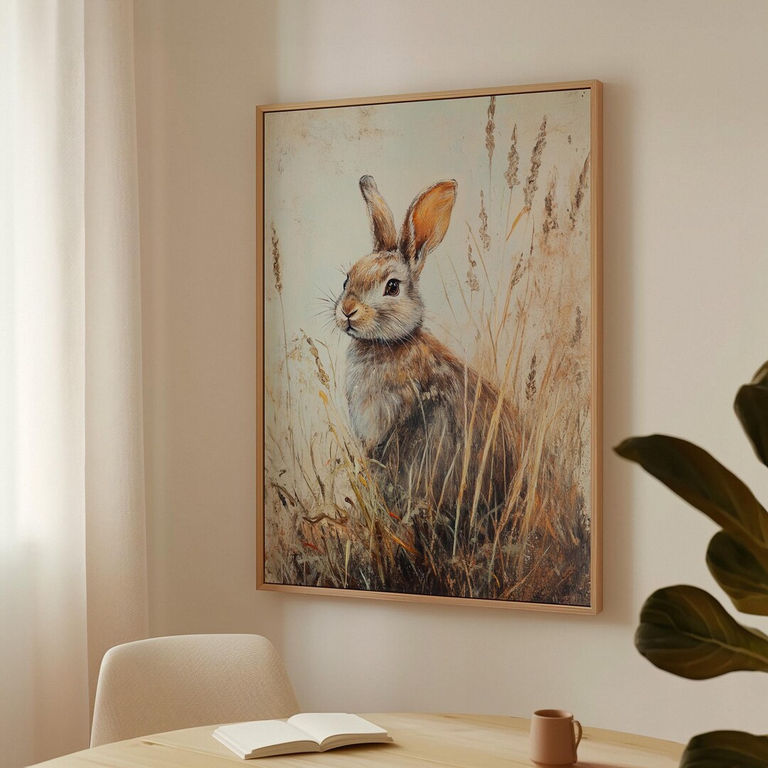 Rustic Rabbit in Golden Wheat Field Canvas Wall Art - Charming Nature ...