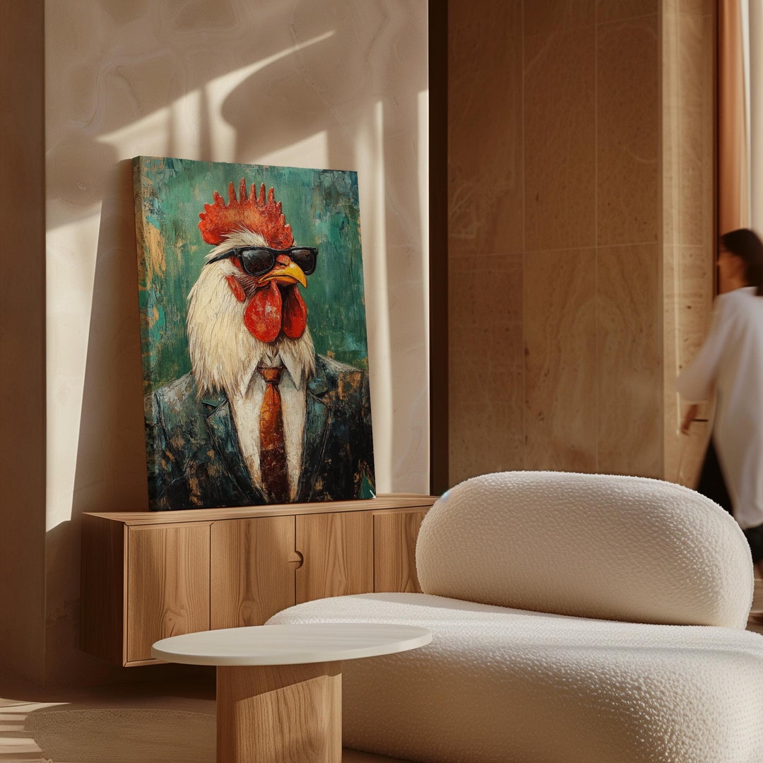 Dapper Rooster Wall Art - Abstract Chicken With Sunglasses and Suit - Etsy