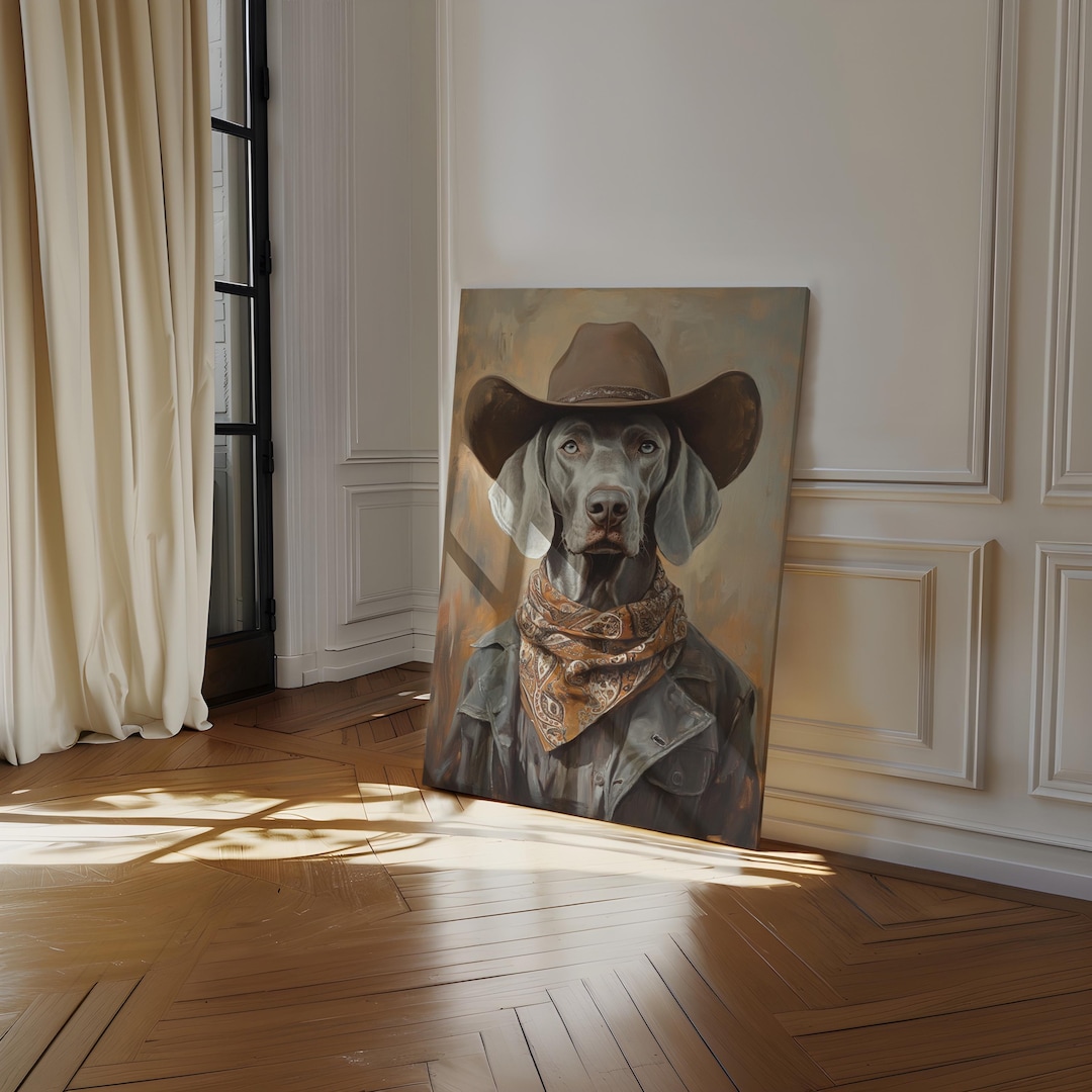 Cowboy Weimaraner Wall Art, Western Dog Portrait, Rustic Farmhouse ...
