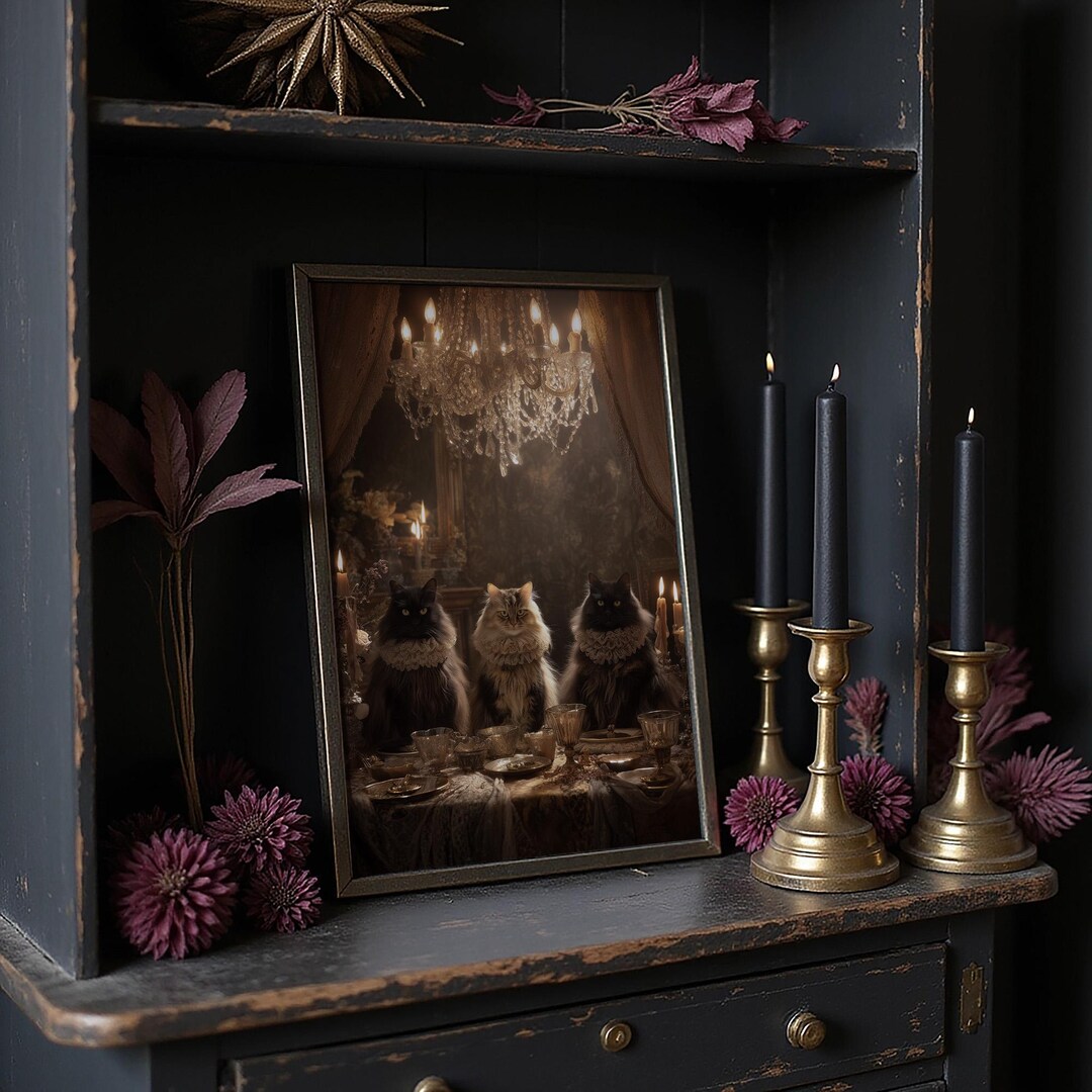 Regal Victorian Cats at Candlelit Banquet Canvas Art, Elegant Feline ...