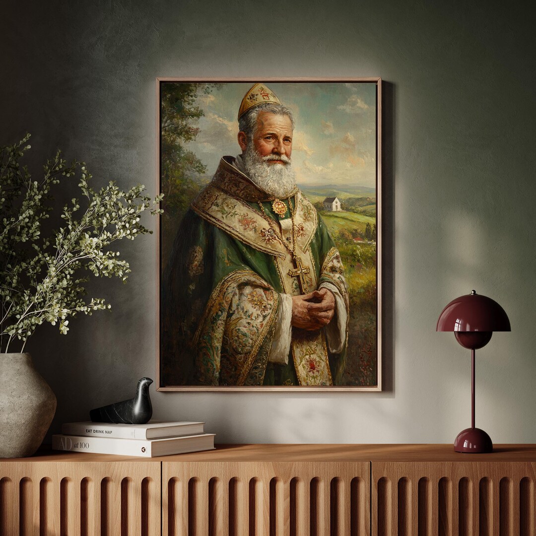 Saintly Bishop Portrait Canvas Wall Art - Historic Religious Artwork ...