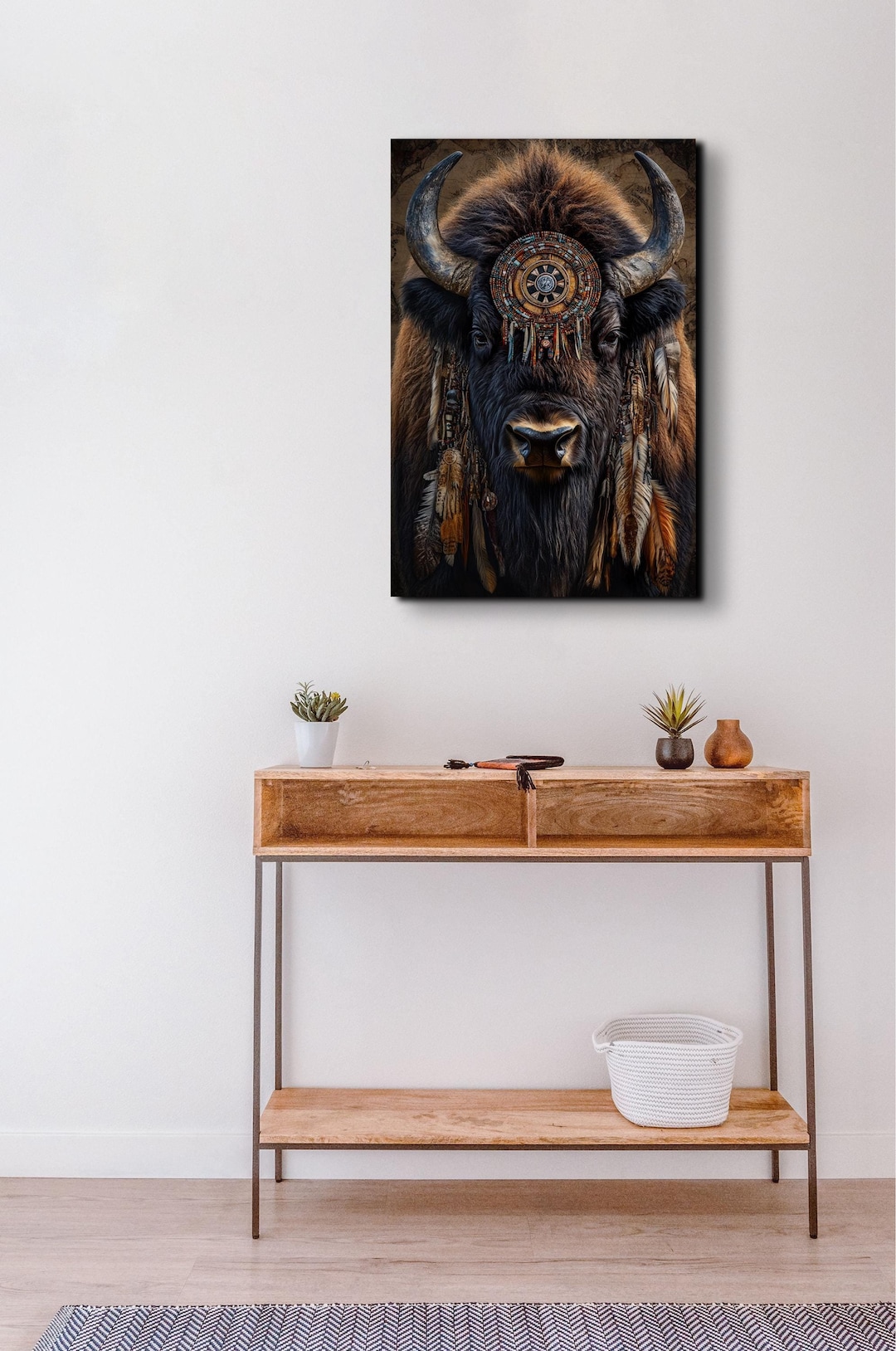 The Original Bison With Native American Headdress Ready to Hang Canvas ...