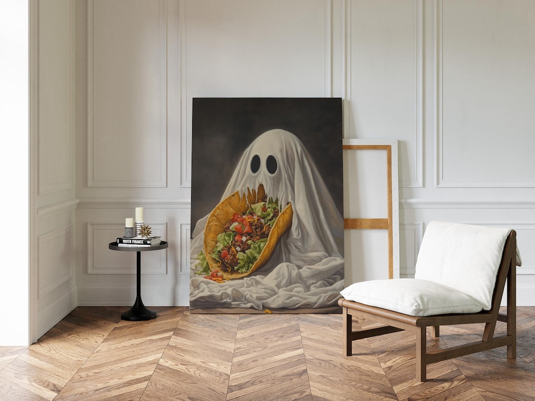 Funny Ghost Taco Canvas Wall Art | Spooky Ghost Eating Taco Print ...