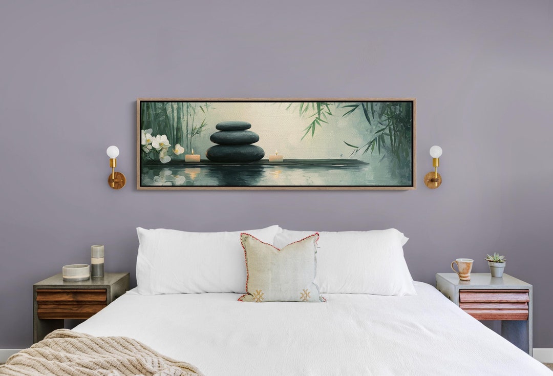 Zen Spa Canvas Art With Stacked Stones, Orchid Flower, Bamboo, and ...