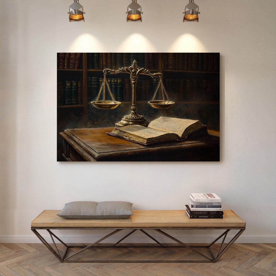 Vintage Justice Scales Canvas - Law Office Decor - Legal Books Artwork ...