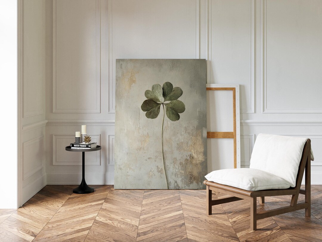 Rustic Minimalist Four-leaf Clover Canvas Wall Art - Nature-inspired ...