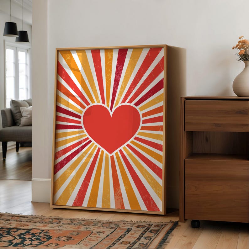 Radiant Retro Heart Burst Poster - Etsy UK