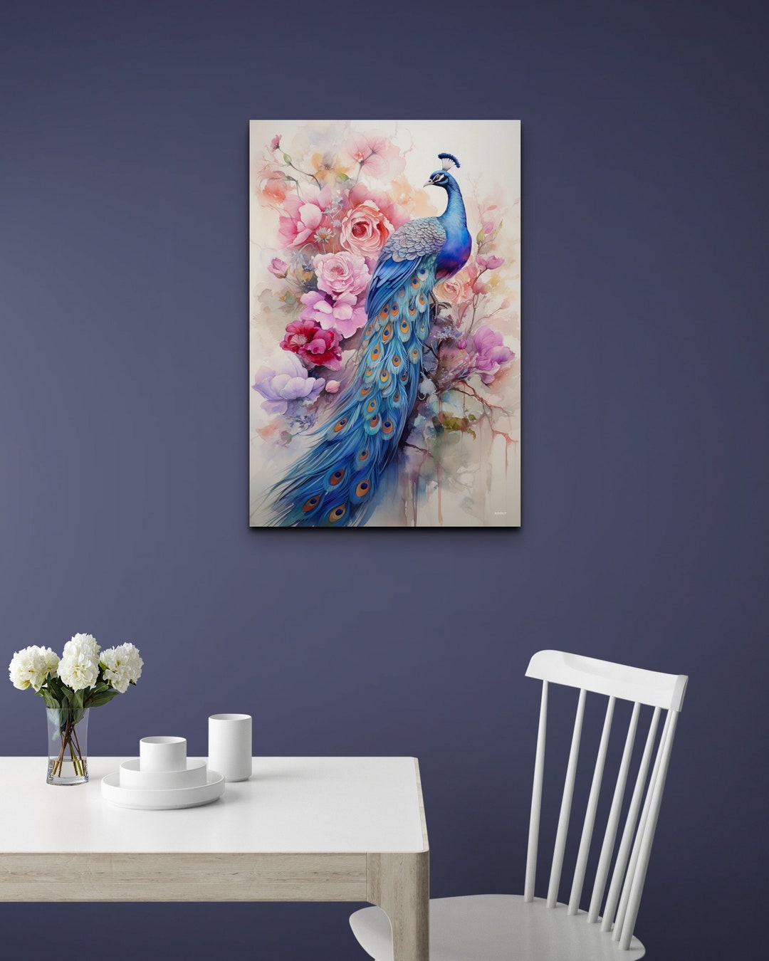 Vintage Peacock Floral Oil Painting Style Canvas Print, Aesthetic Bird ...
