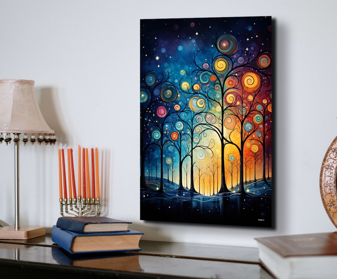 Colorful Tree Canvas Wall Art, Colorful Trees With Twisted Branches ...