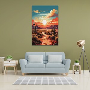 Retro Wave Arizona Desert Scene Canvas Wall Art, Wild Wild West Canvas ...