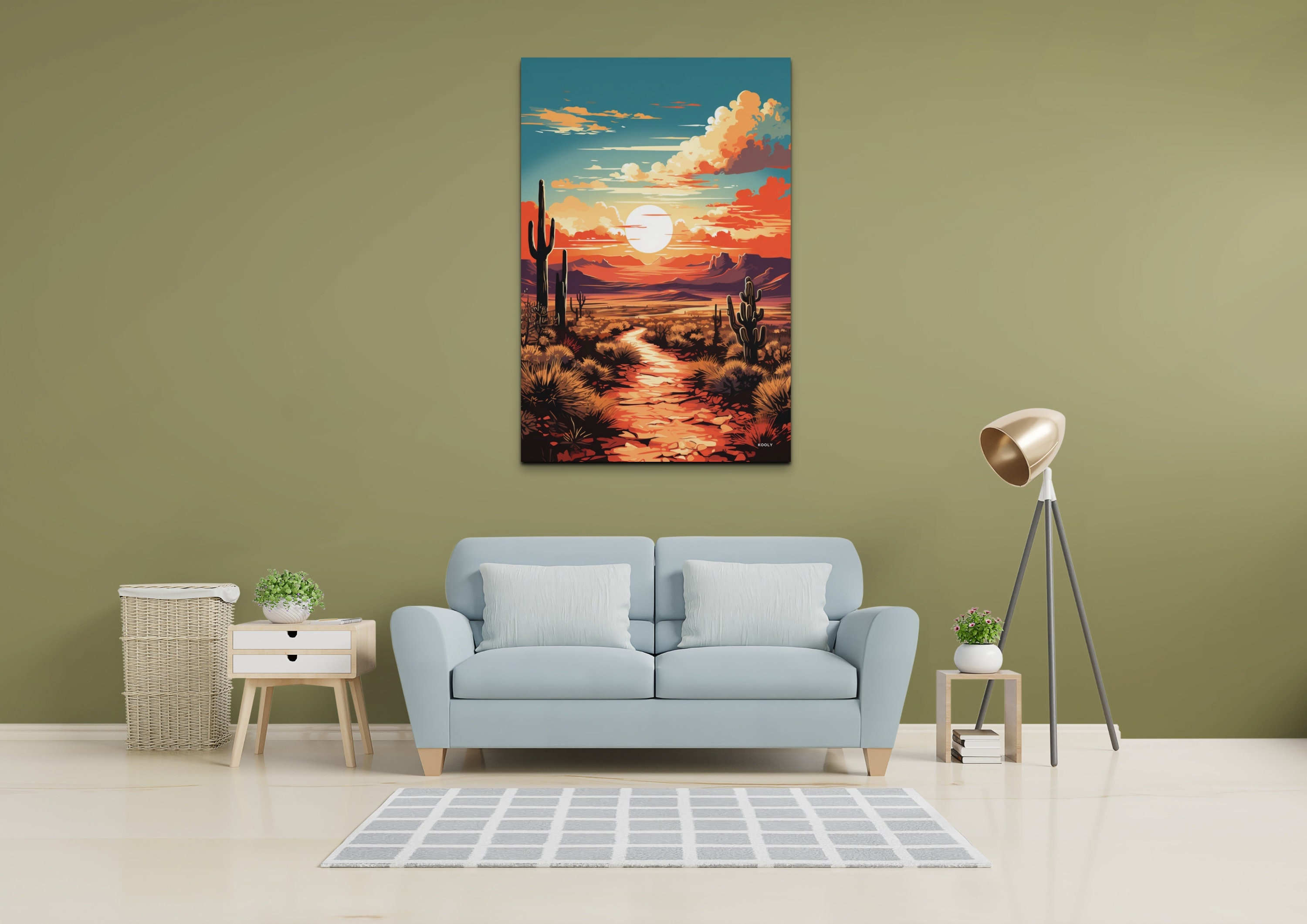 Retro Wave Arizona Desert Scene Canvas Wall Art, Wild Wild West Canvas ...