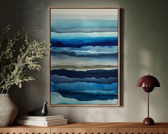 Ocean Waves Abstract Blue Wall Art, Deep Sea Nautical Color Painting ...