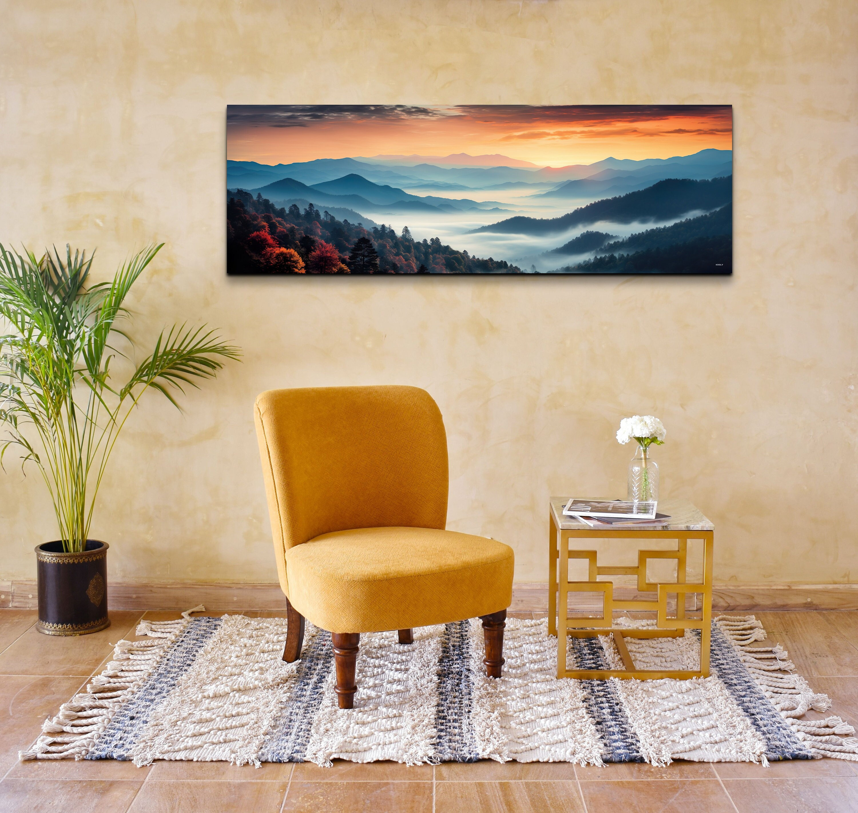 Great Smokey Mountains Sunset Photo Style Painting Canvas Print ...