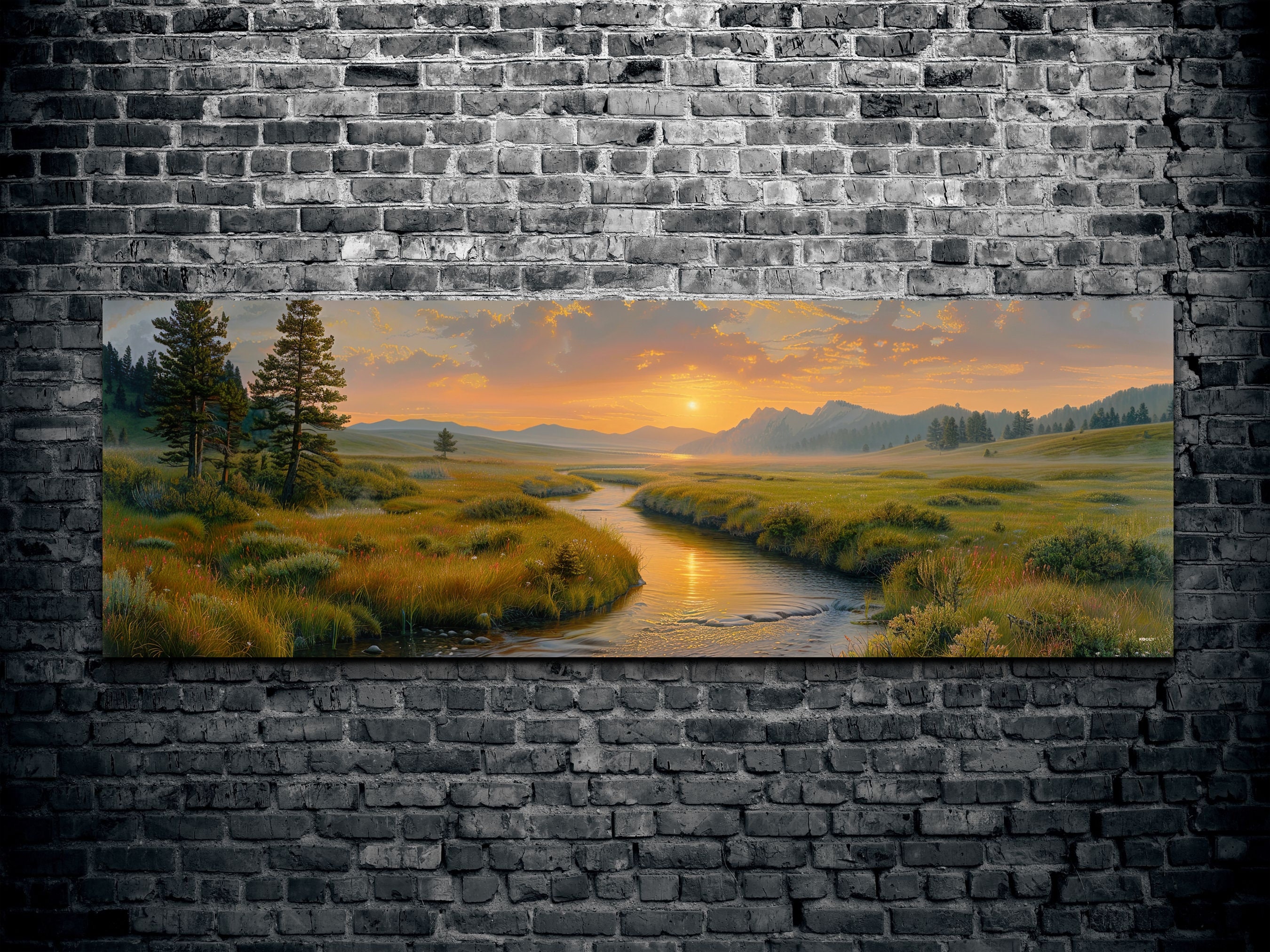 Yellowstone Canvas Wall Art Print, National Park Art, Mountain Art ...