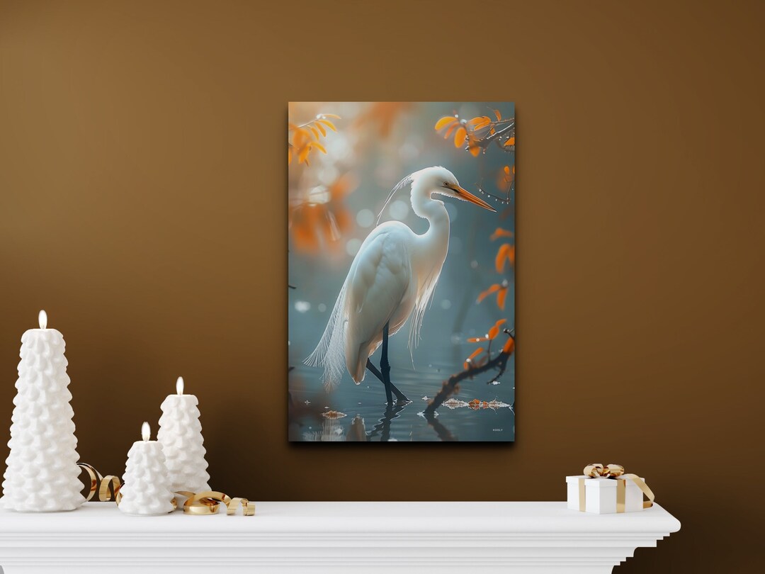 Great White Egret Canvas Wall Art Print, Office Art Canvas, Home Decor ...