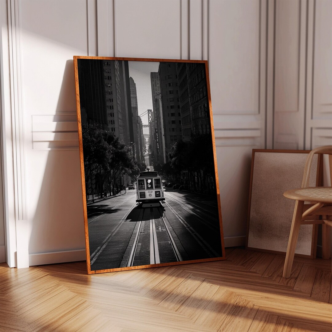 San Francisco Cable Car Black and White Wall Art, Urban Cityscape ...