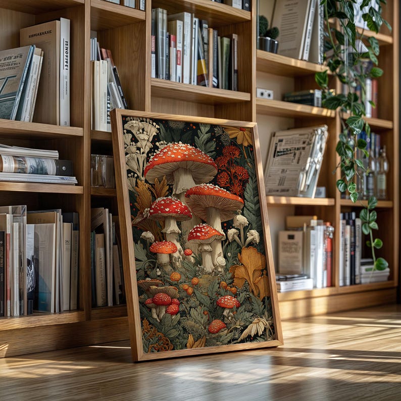 Vintage Mushroom Wall Art, Fly Agaric Canvas Print, Red Toadstool ...
