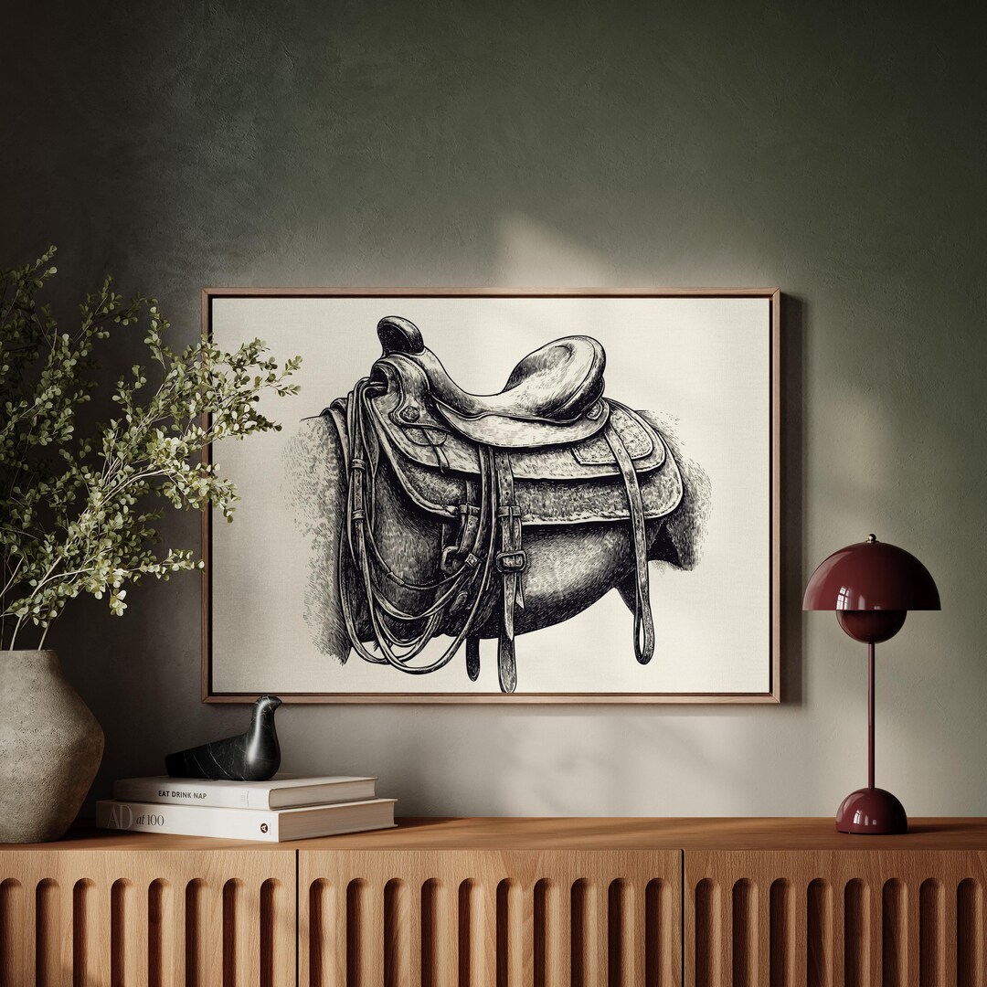 Classic Western Saddle – Detailed Hand-drawn Equestrian Art, Rustic ...