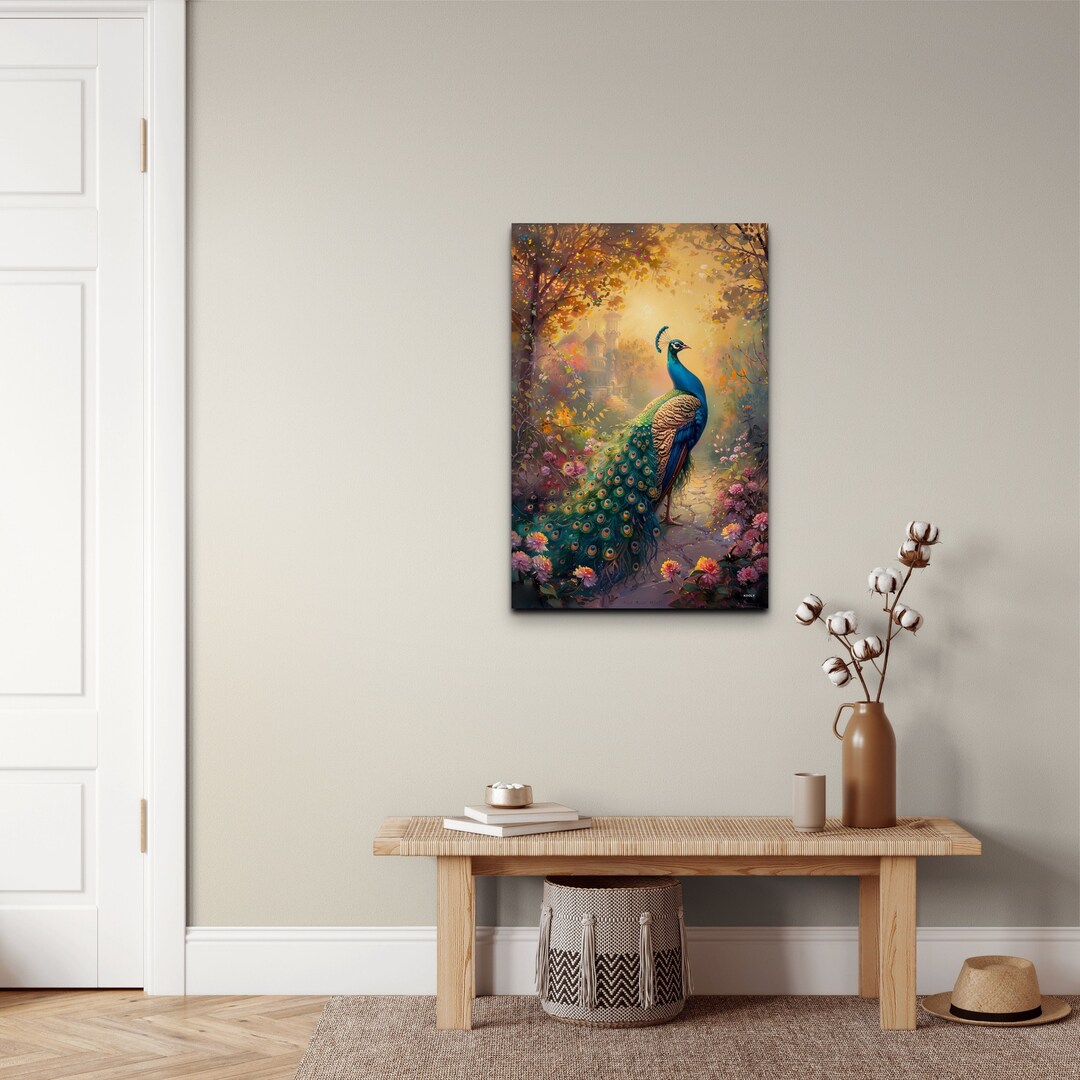 Vintage Style Peacock Wall Decor, Canvas Wall Print, Painting Style ...