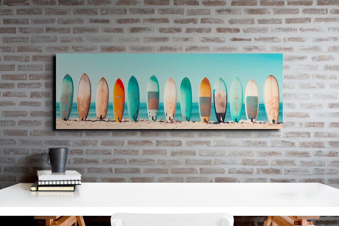 Pastel Color Palette Surfboard Lineup Ready to Hang Panoramic Canvas ...