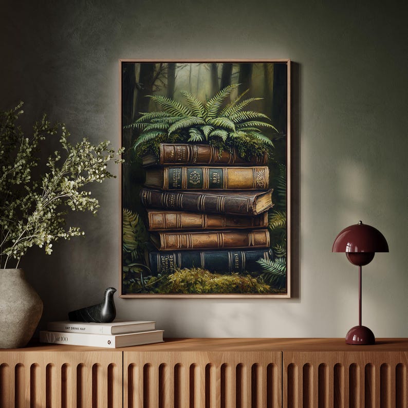 Dark Academia Book Art, Vintage Library Wall Print, Antique Books With ...