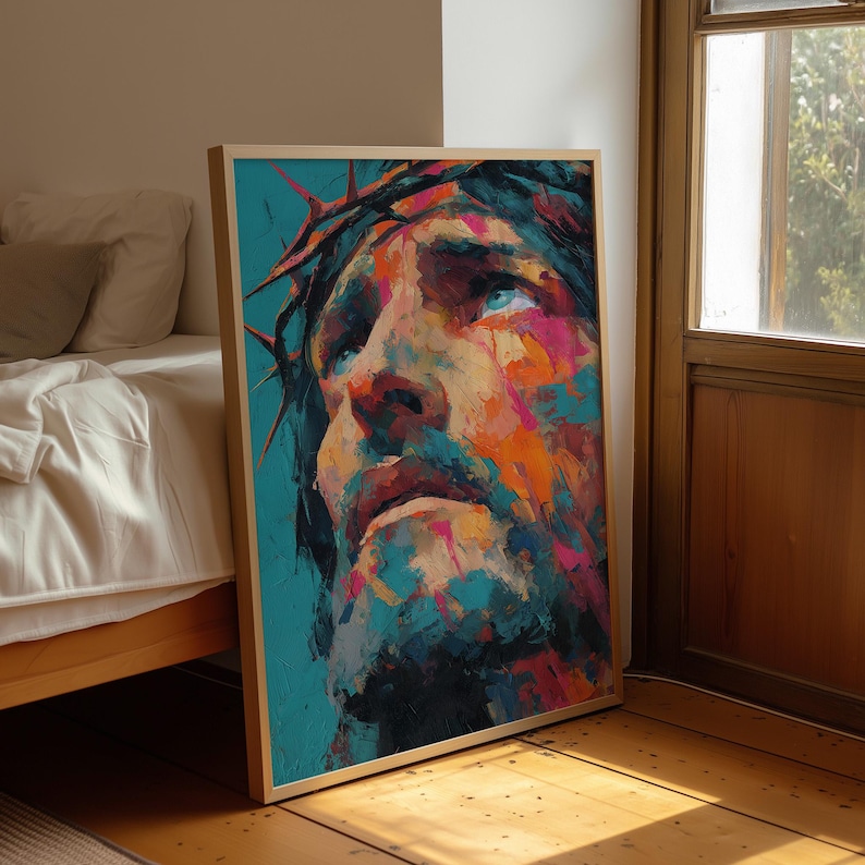 Vibrant Jesus Portrait in Bold Impasto Colors - Etsy