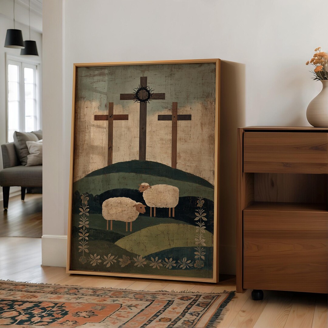 Primitive Folk Crosses and Sheep in Rustic Christian Art - Etsy