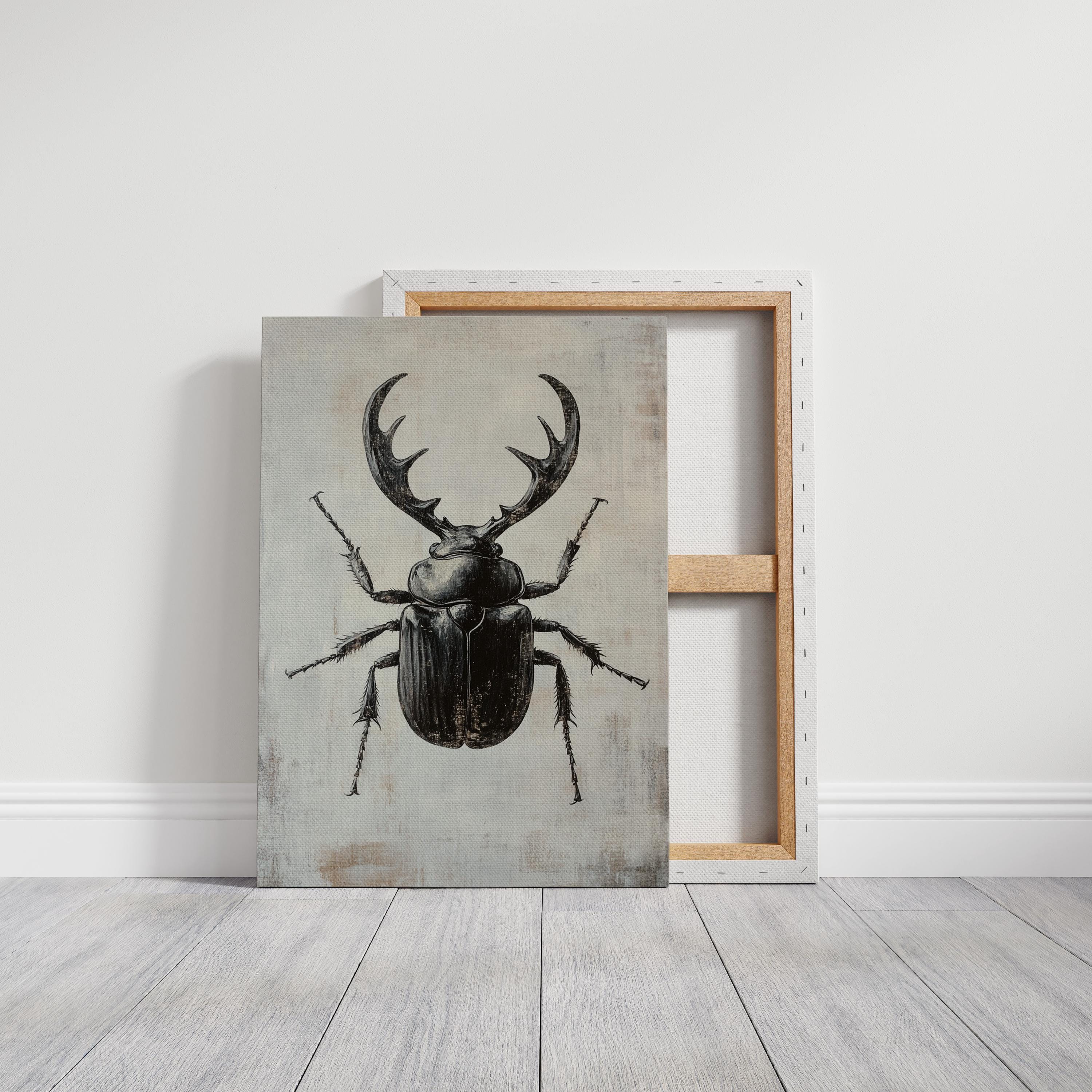 Vintage Stag Beetle Illustration on Distressed Background - Entomology ...