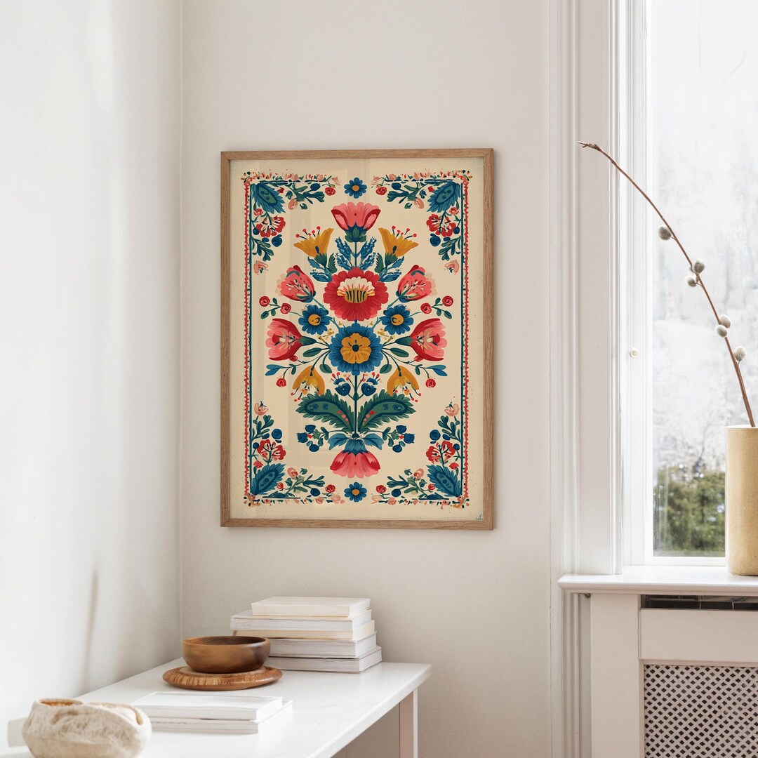 Vibrant Folk Art Floral Pattern With Symmetric Bloom Motifs - Etsy UK