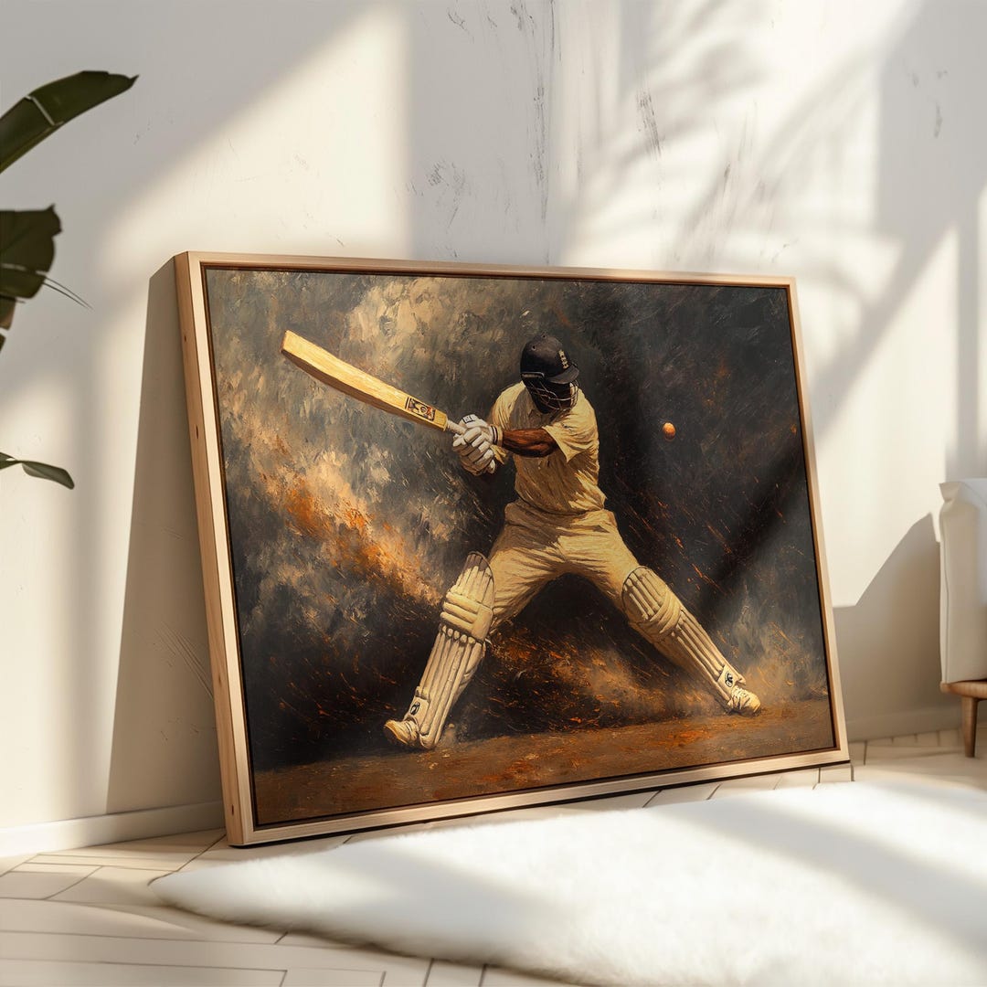 Cricket Wall Art, Vintage Oil Painting, Sports Poster, Cricket Player ...