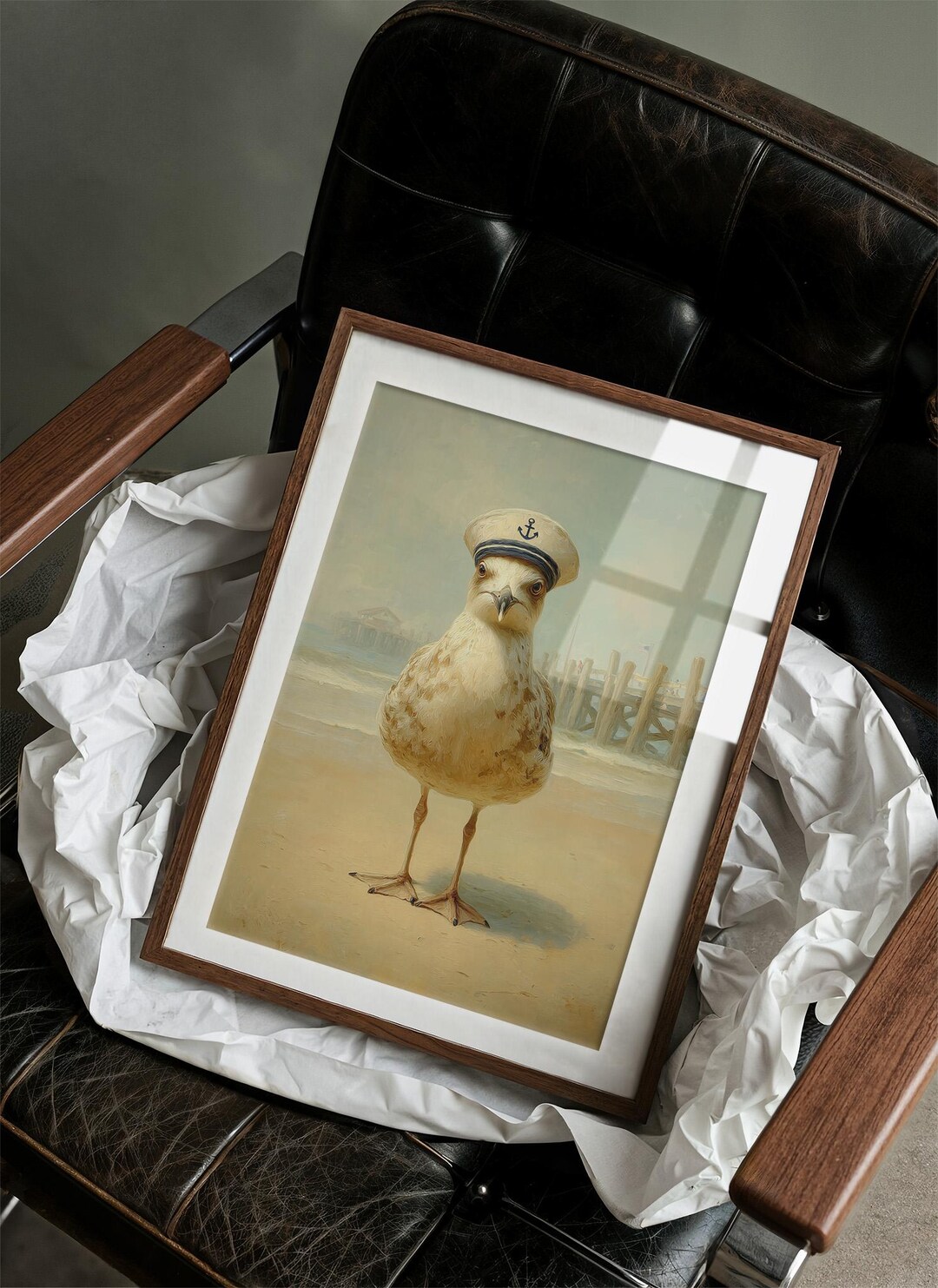 Captain Seagull Wall Art | Whimsical Coastal Canvas With Sailor Bird ...