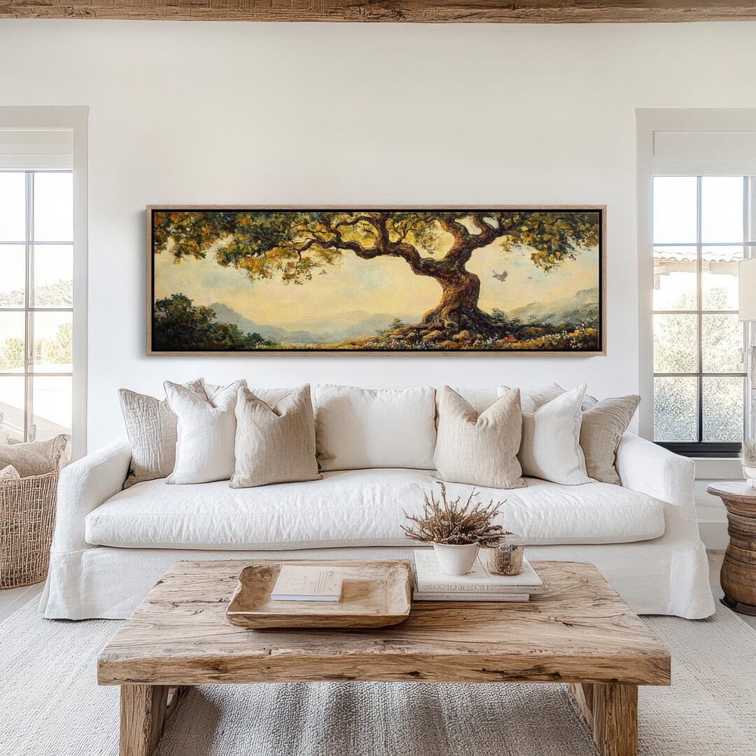 Ancient Oak Tree Canvas, Nature Wall Art, Rustic Landscape Print ...
