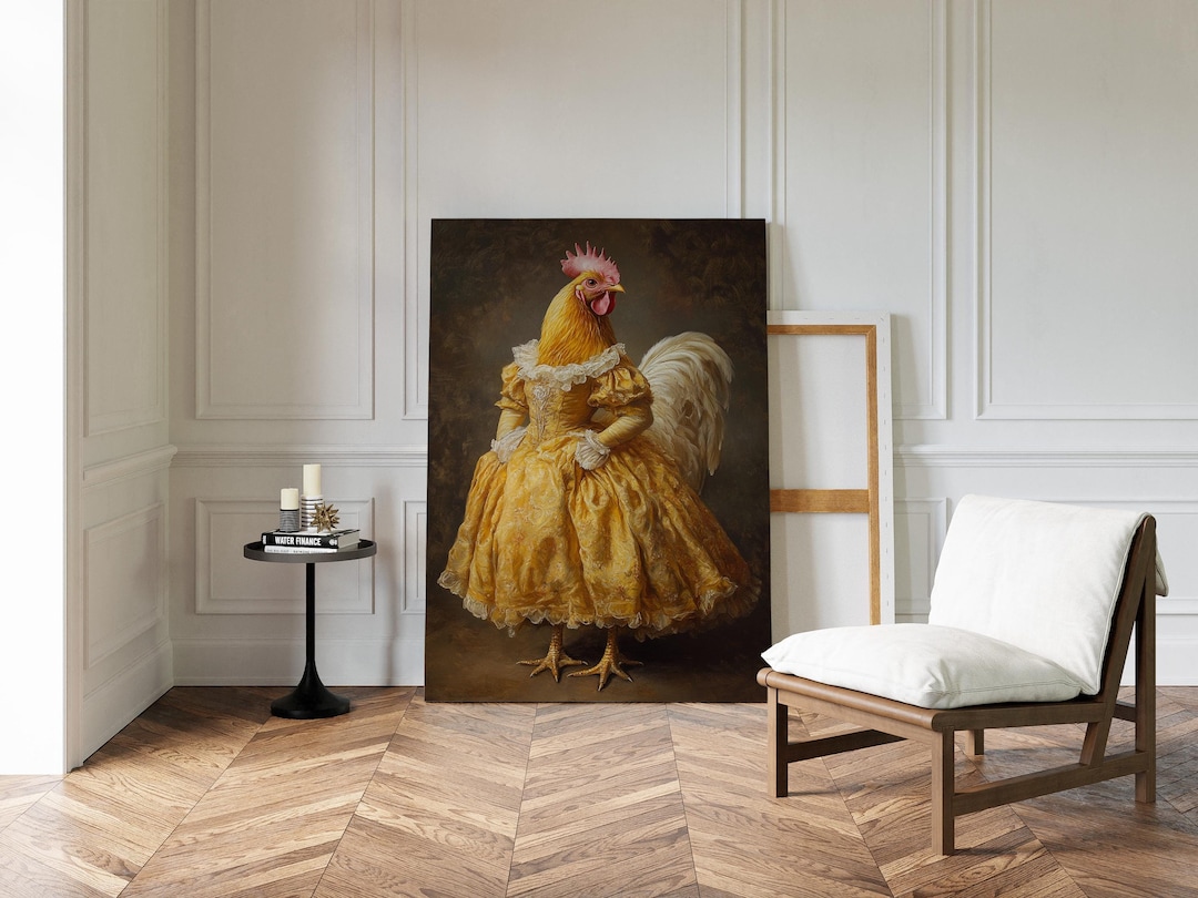 Regal Chicken in Victorian Dress Canvas Wall Art - Whimsical Animal ...