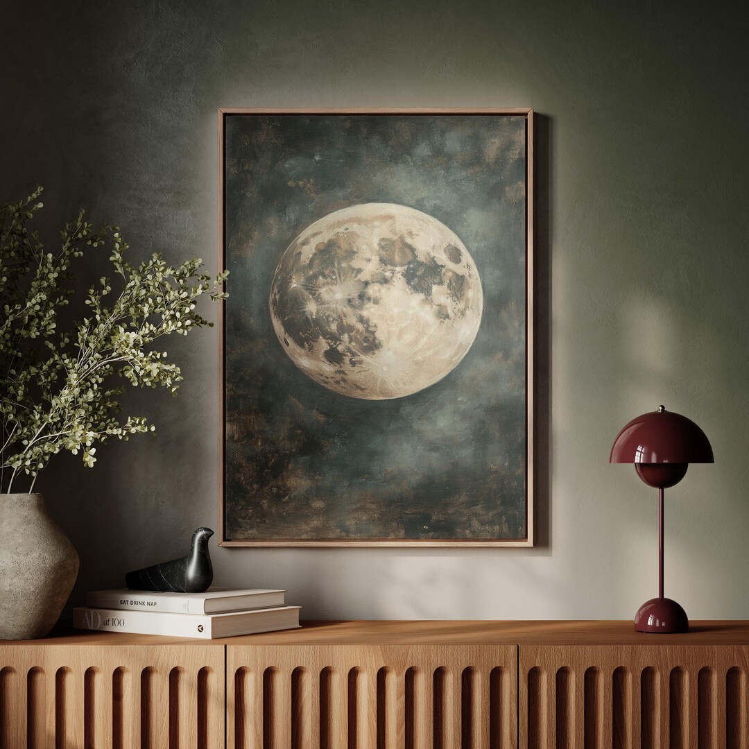 Vintage Full Moon Canvas Wall Art - Celestial Lunar Landscape - Night ...