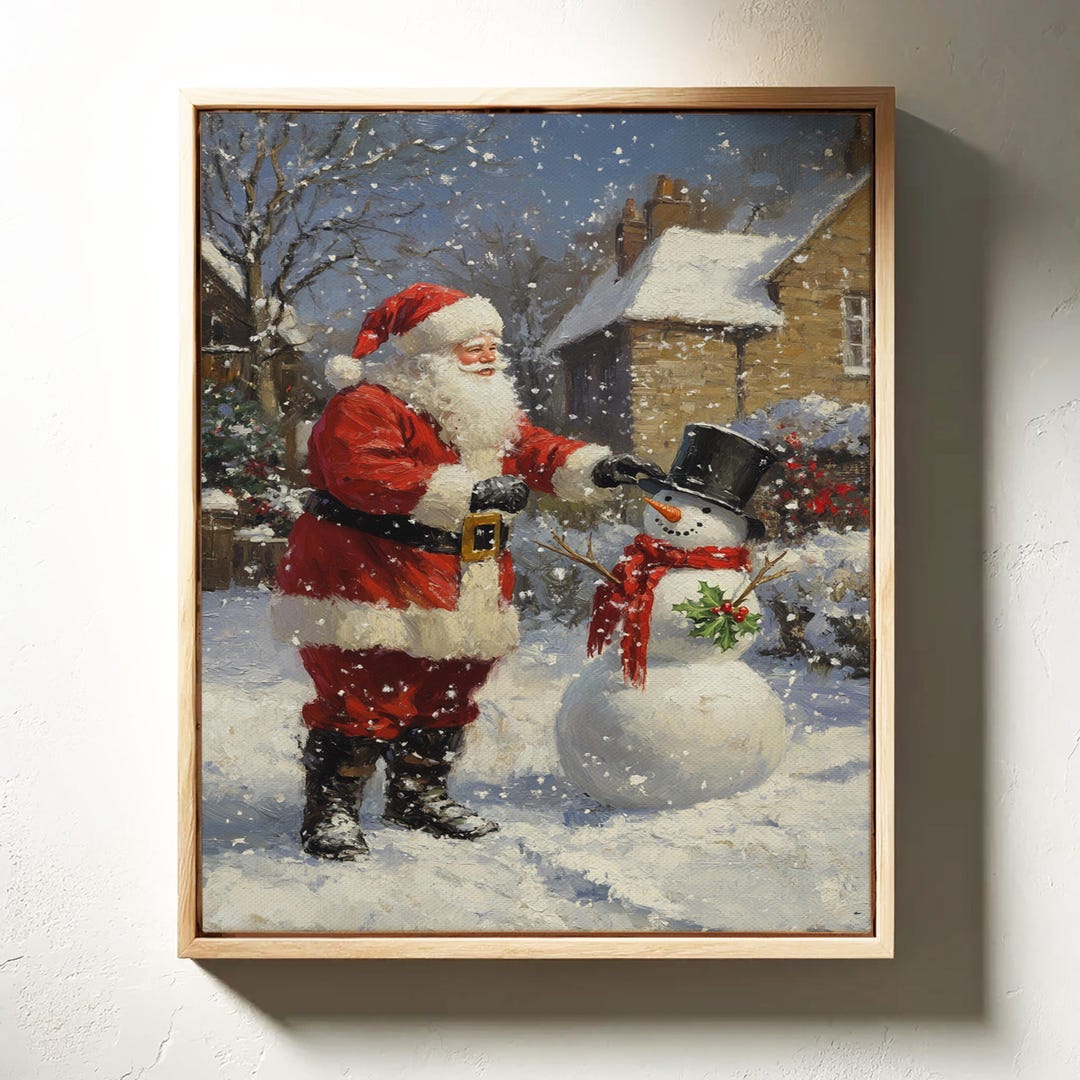 Santa Building Snowman Canvas Art | Festive Holiday Wall Decor ...