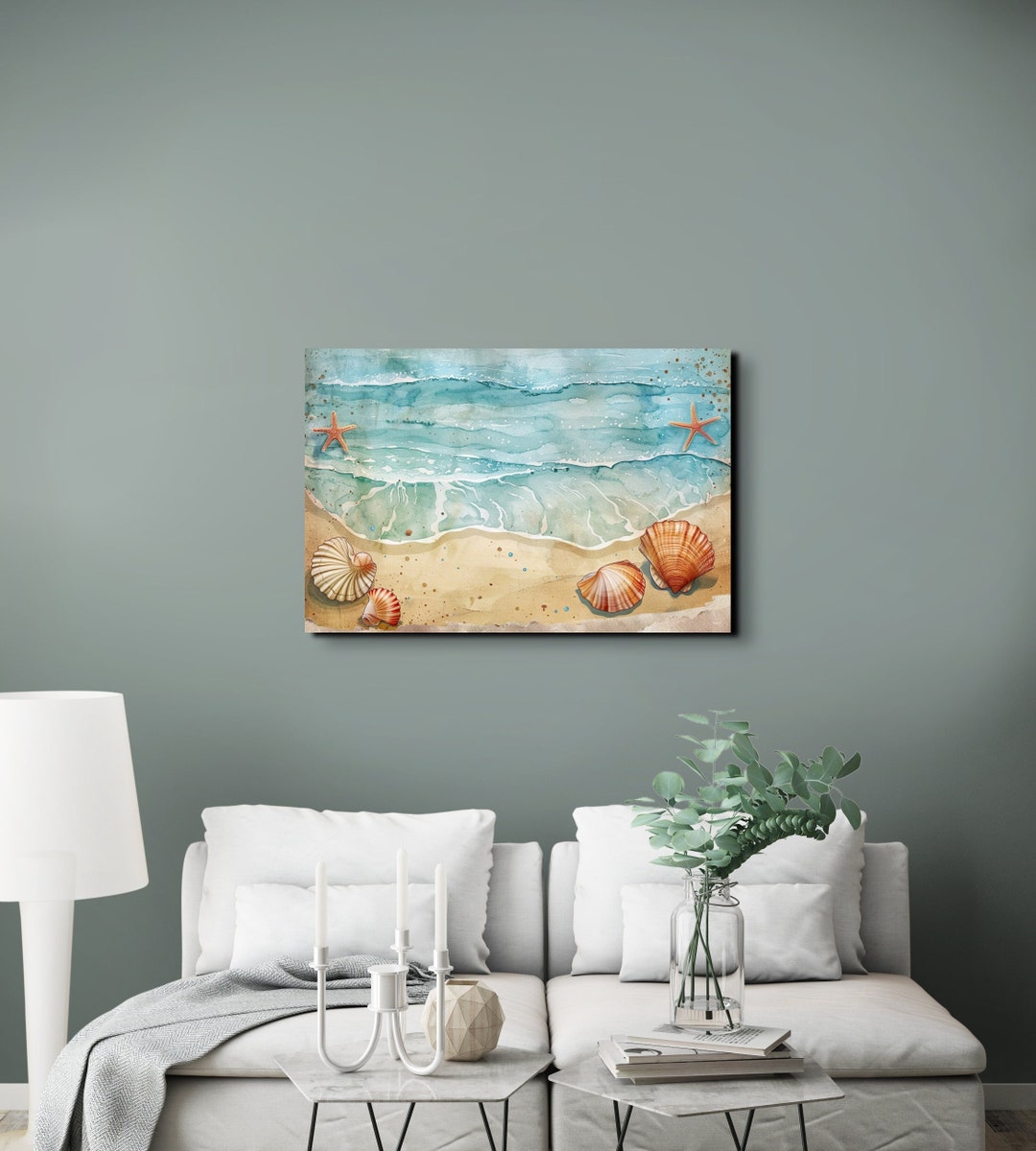 Watercolor Beach Sea Shells Canvas Wall Art Print, Ocean Decor ...
