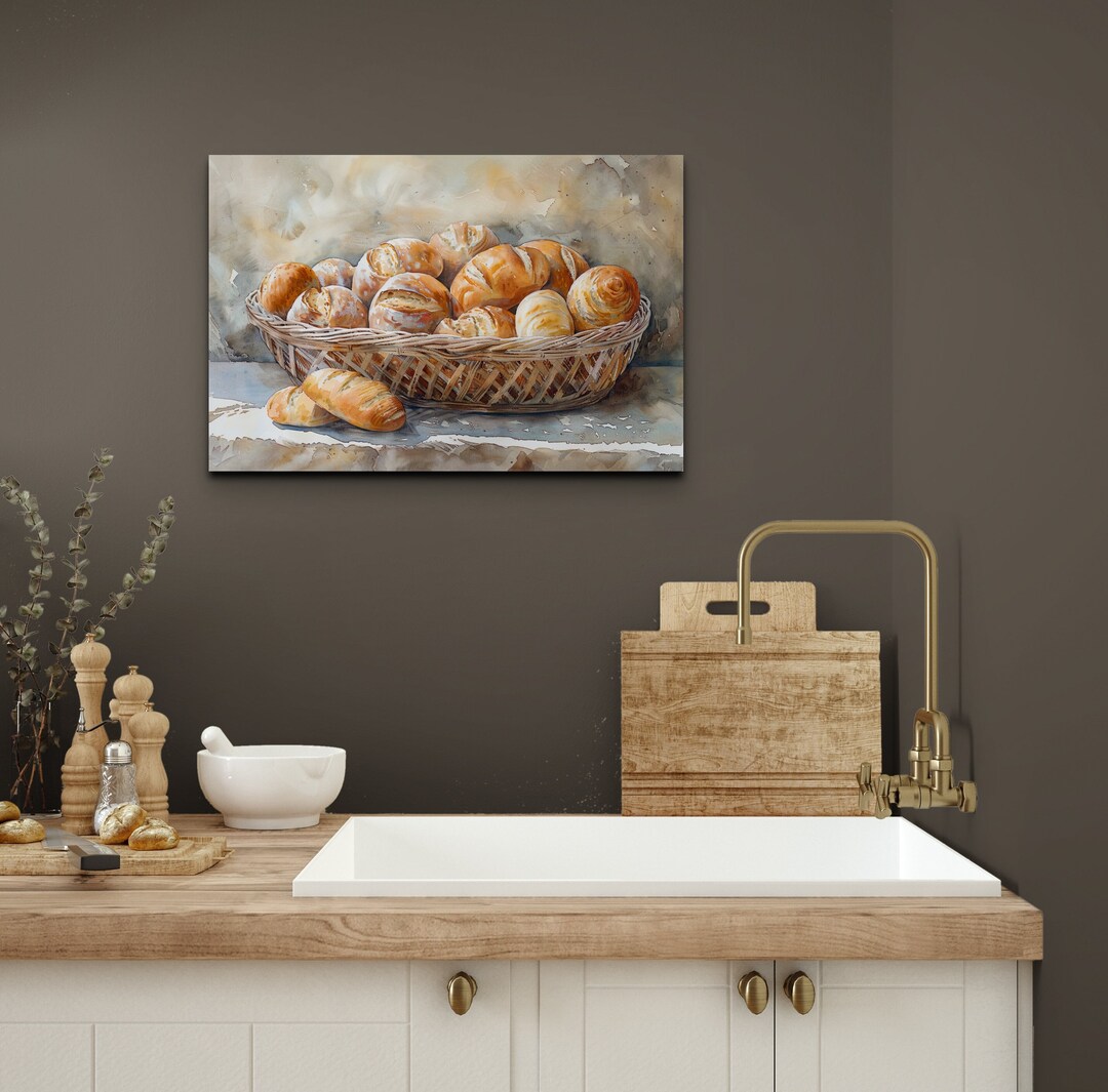 Kitchen Wall Decor Dinner Rolls in Basket Canvas Print Dining Room Wall ...