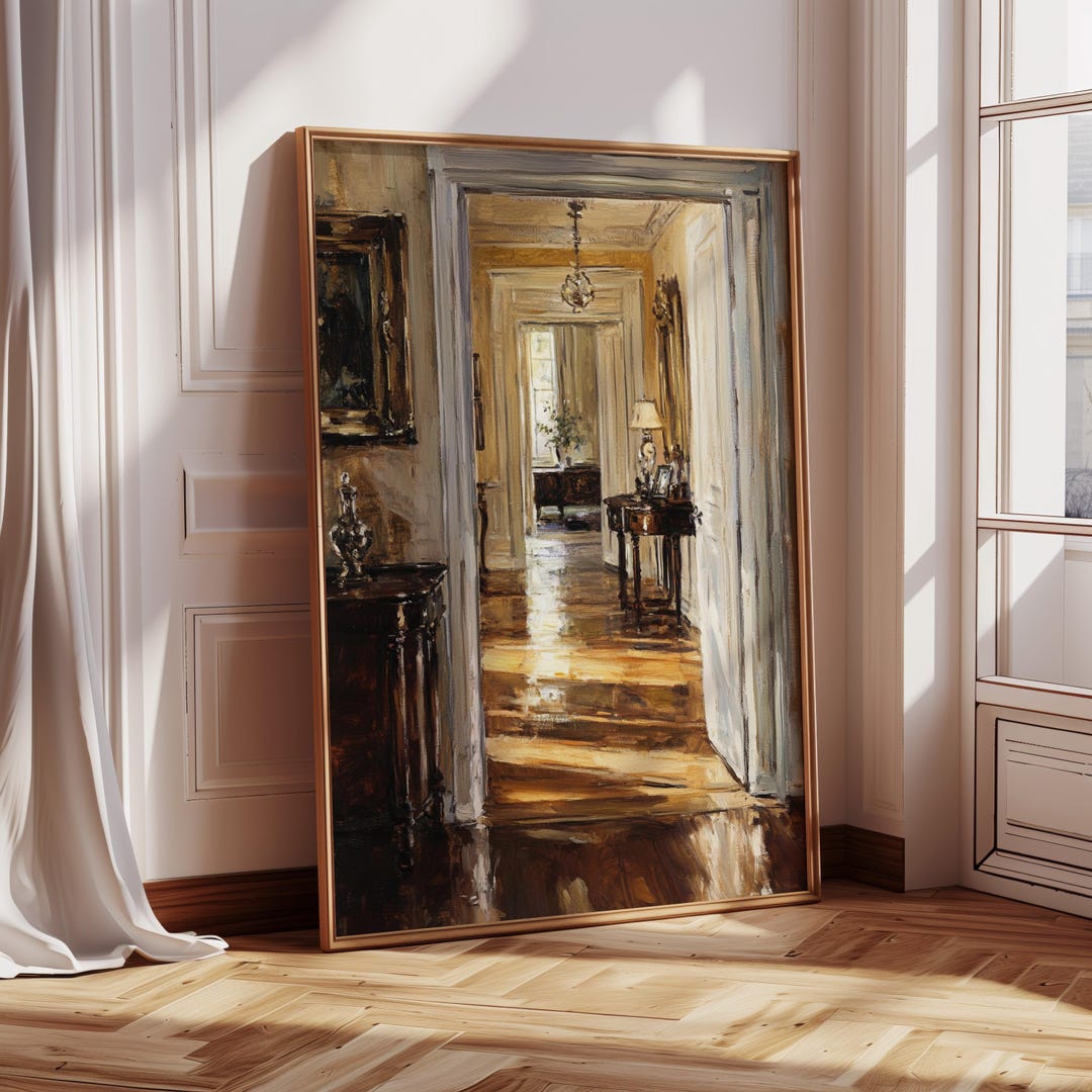 Elegant Hallway With Classic Furniture and Soft Lighting, Vintage Oil ...