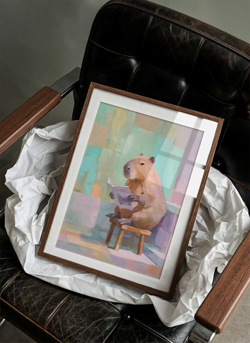 Capybara Reading the News in a Pastel Painted Room - Etsy