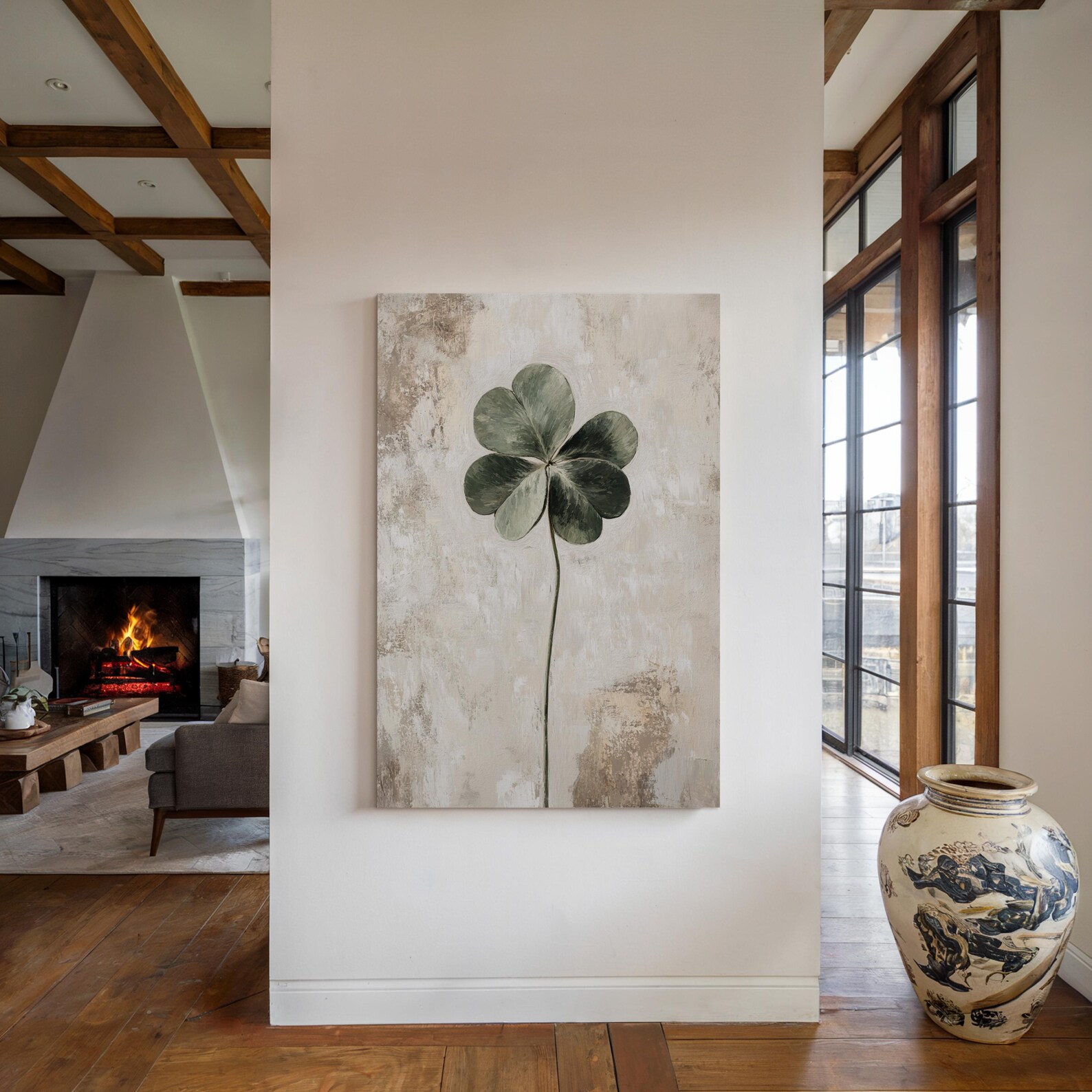 Minimalist Four-leaf Clover Canvas Wall Art - Lucky Botanical Hangable ...