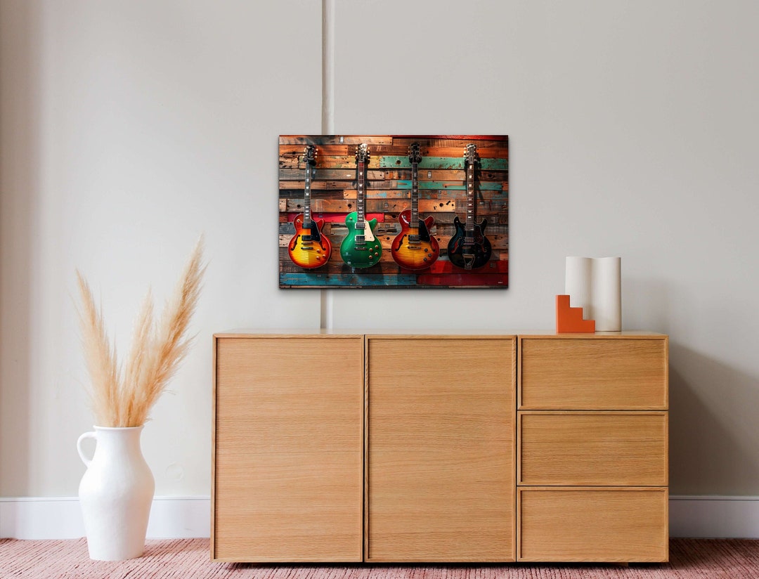 Colorful Guitars Photo Art on Canvas, Guitars Design Decor for Room ...