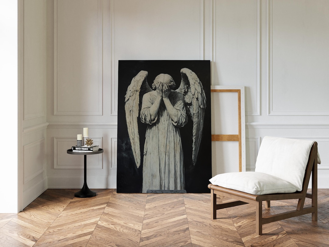 Weeping Angel Wall Art Canvas | Gothic Statue Decor | Mourning Angel ...