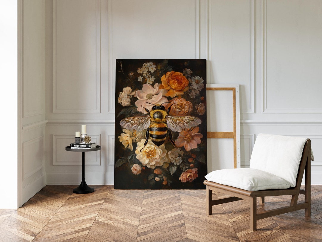 Bumblebee and Floral Canvas Wall Art - Nature-inspired Botanical ...