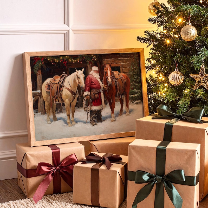Santa and Horse Painting - Etsy