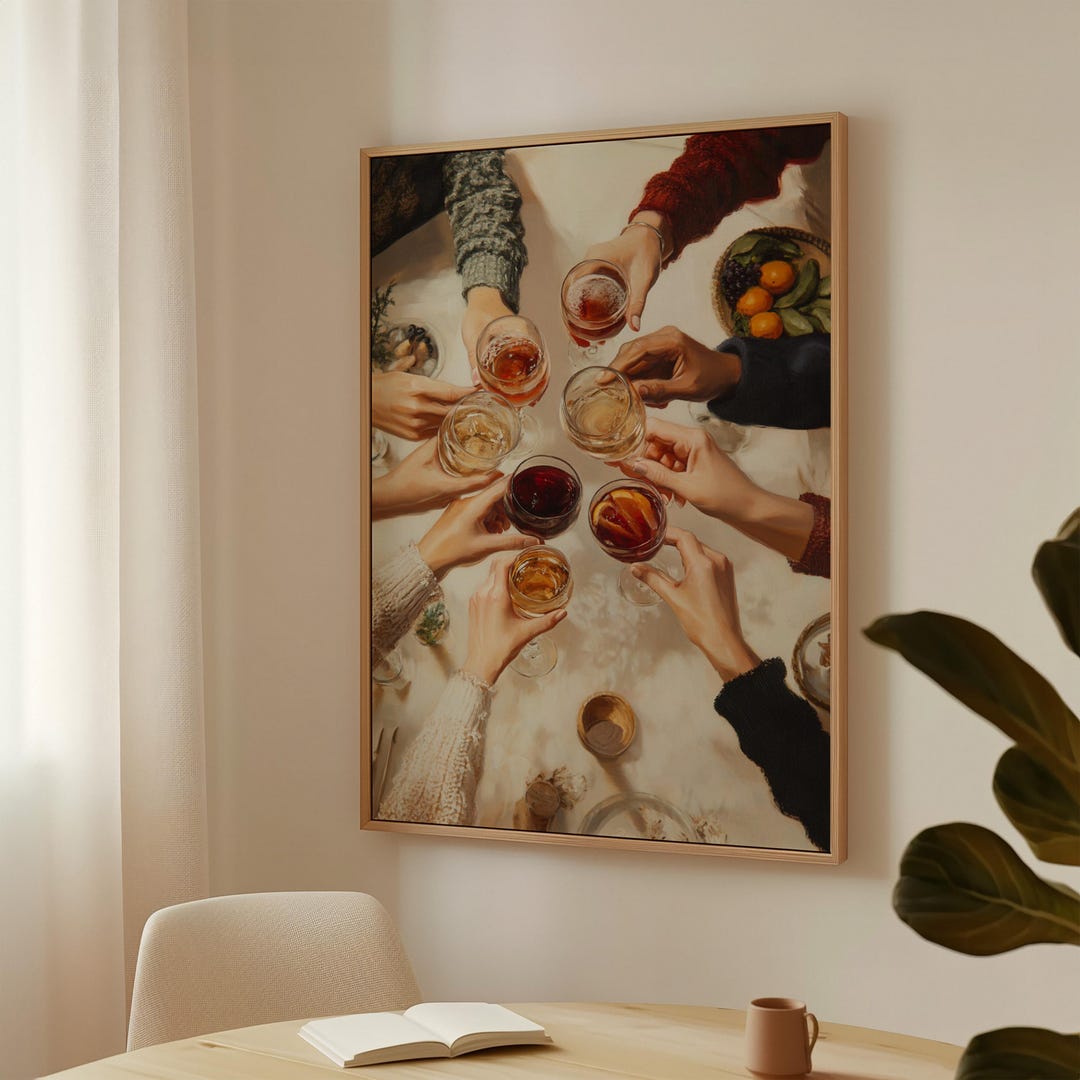 Elegant Wine Toast Painting, Celebration Canvas Art, Cozy Dinner ...