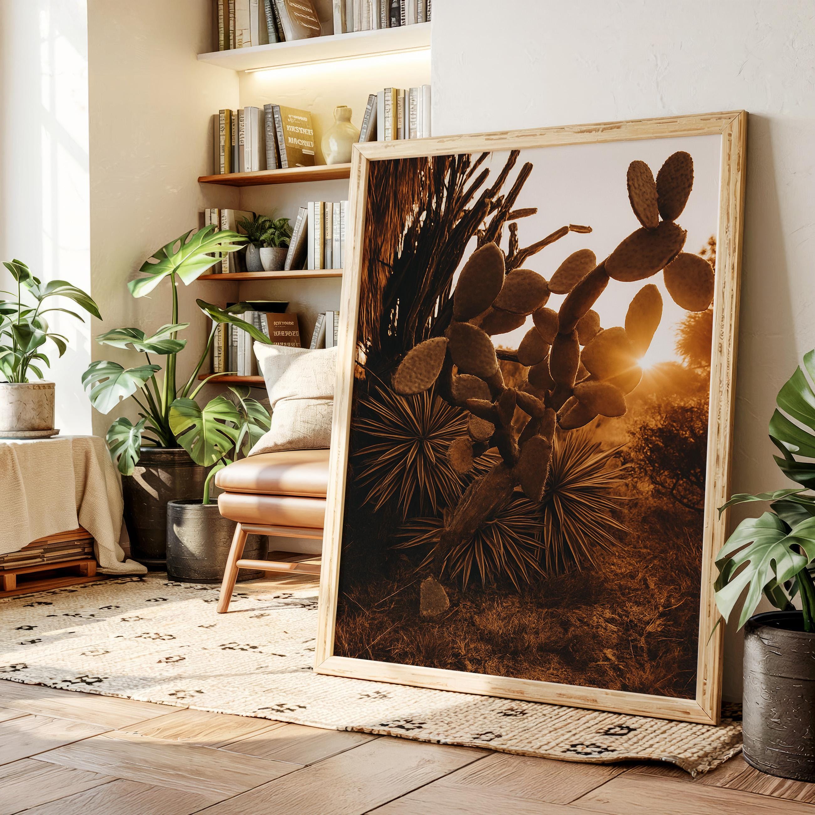 Desert Cactus Wall Art – Golden Sunset Prickly Pear Canvas Print for ...
