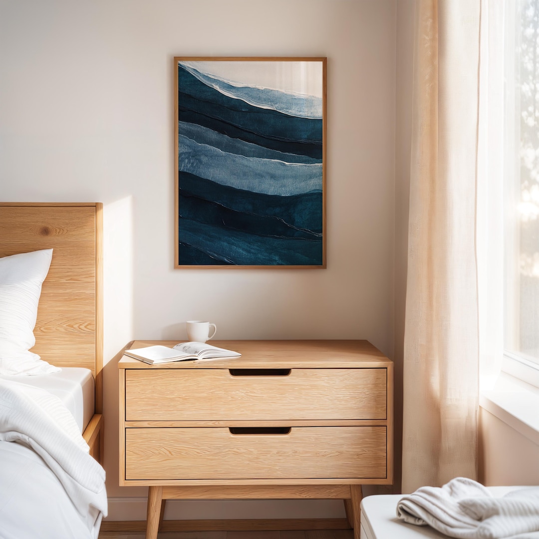 Layered Blue Ocean Abstract Canvas Art | Navy and White Textured ...